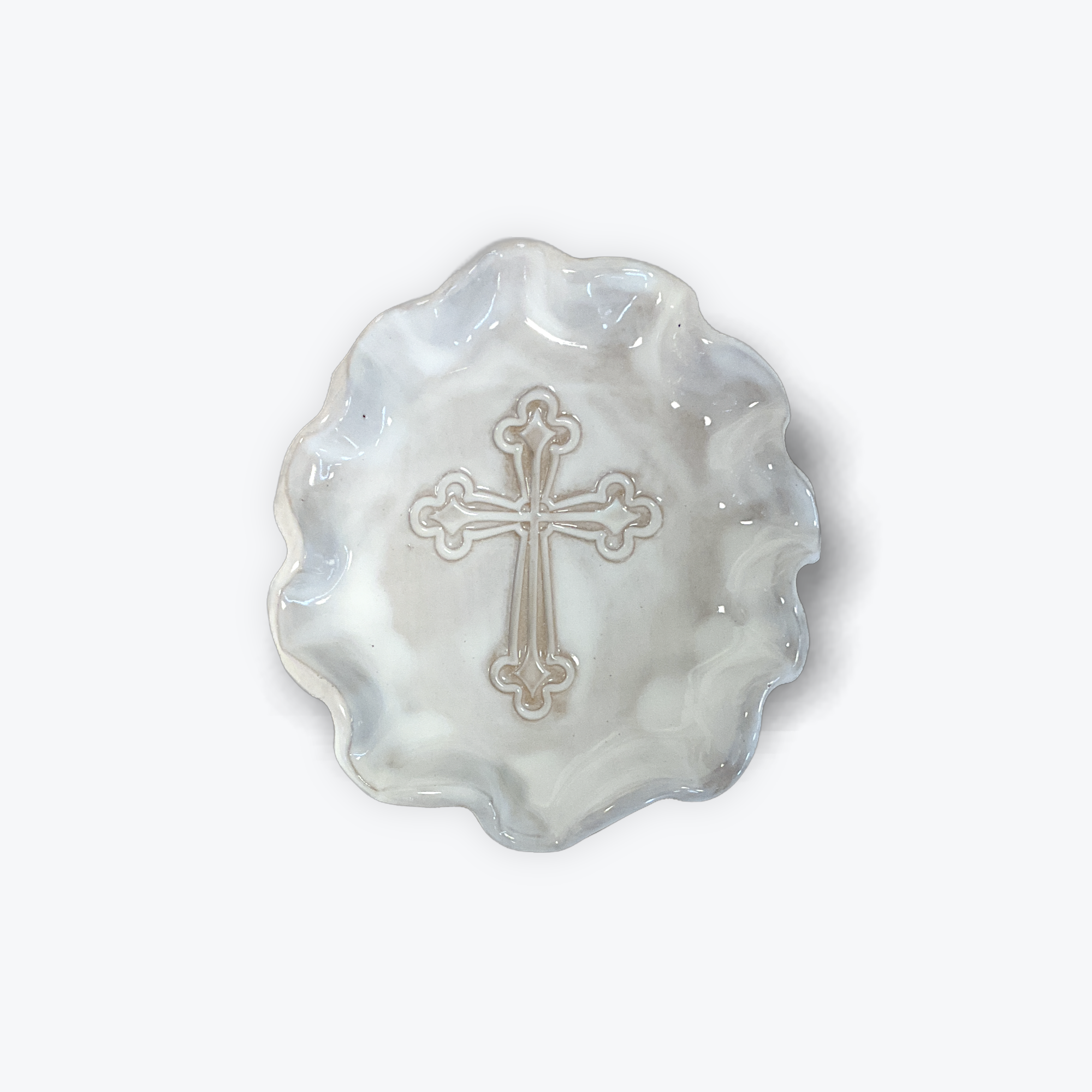 #345 White cross dish | Tab Boren Pottery