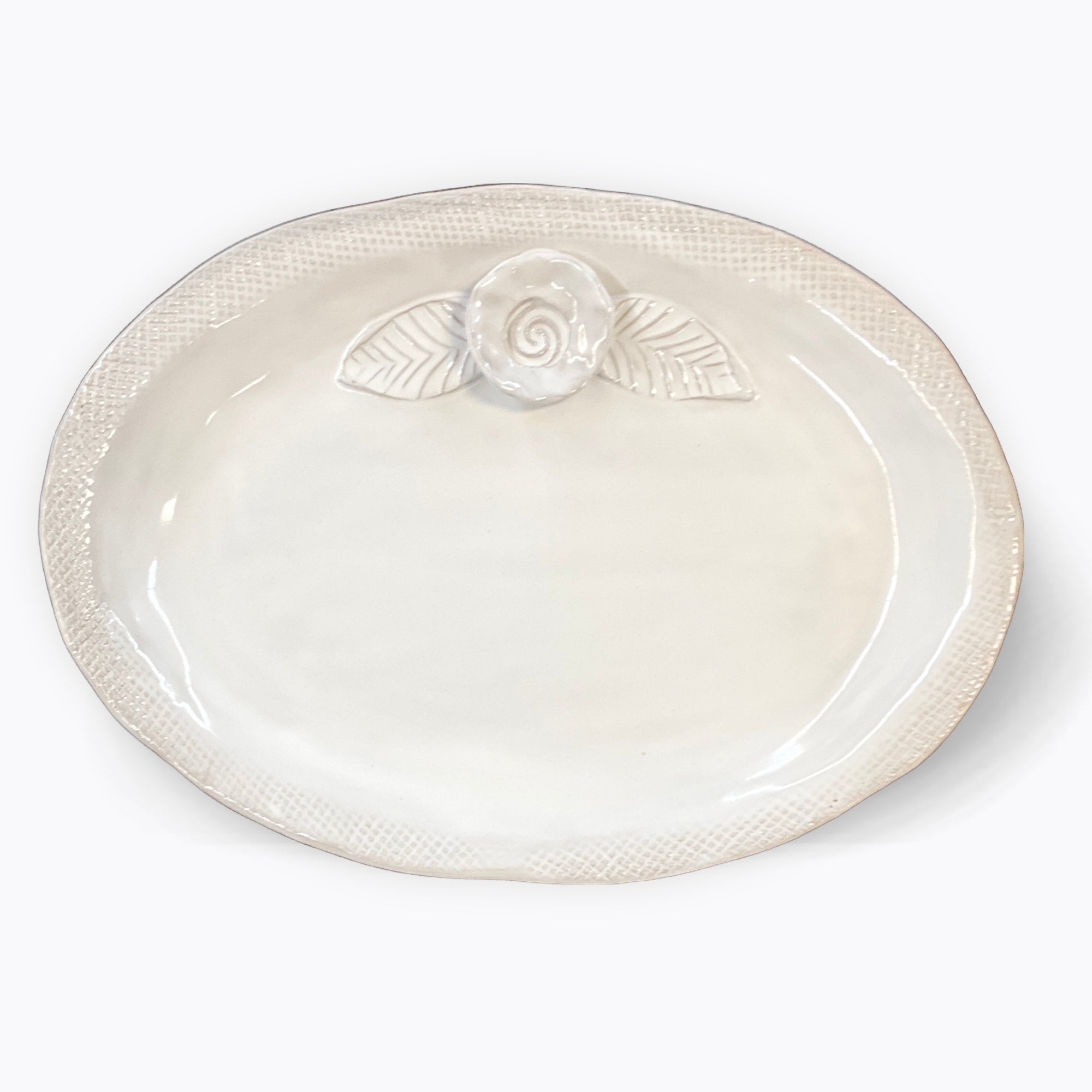 #359 White flower platter | Tab Boren Pottery